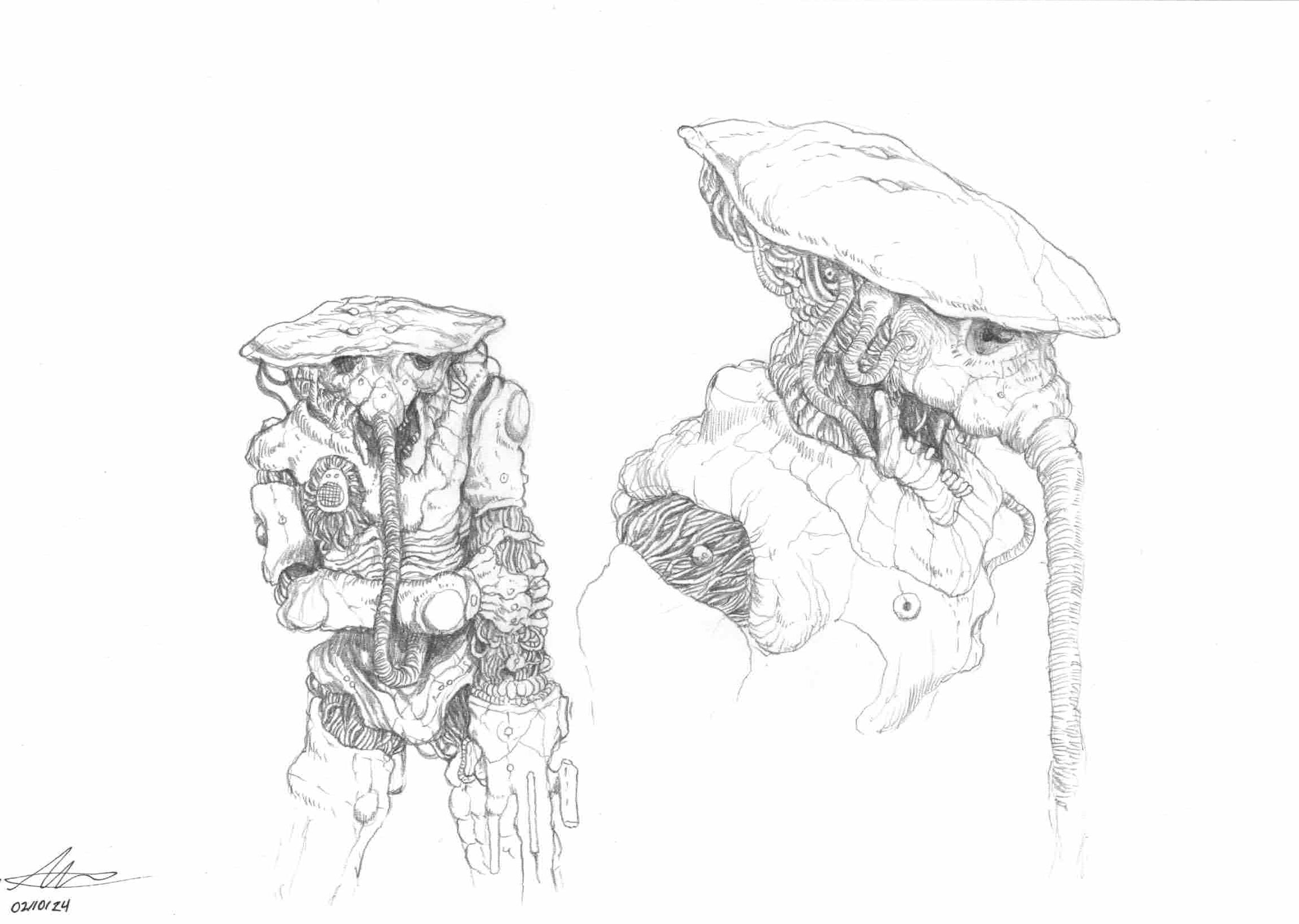 "Godhusk" original artwork study #2 by Plastiboo – www.hollow-press.net